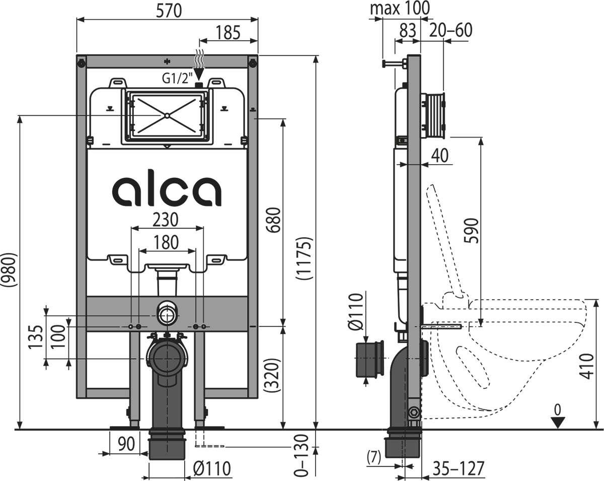 Alca WC Frame & Cistern 1.12M Slim – 1120X84