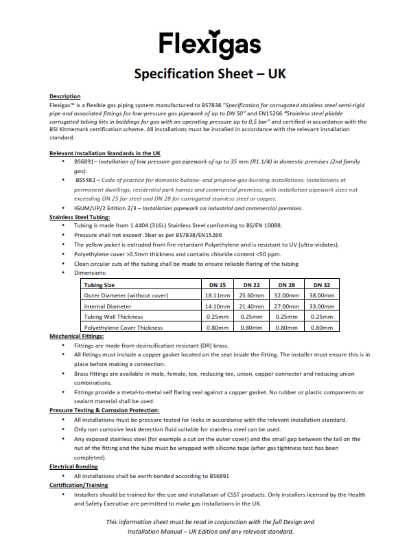 Flexigas Flexible Stainless Steel Gas Pipe 28mm