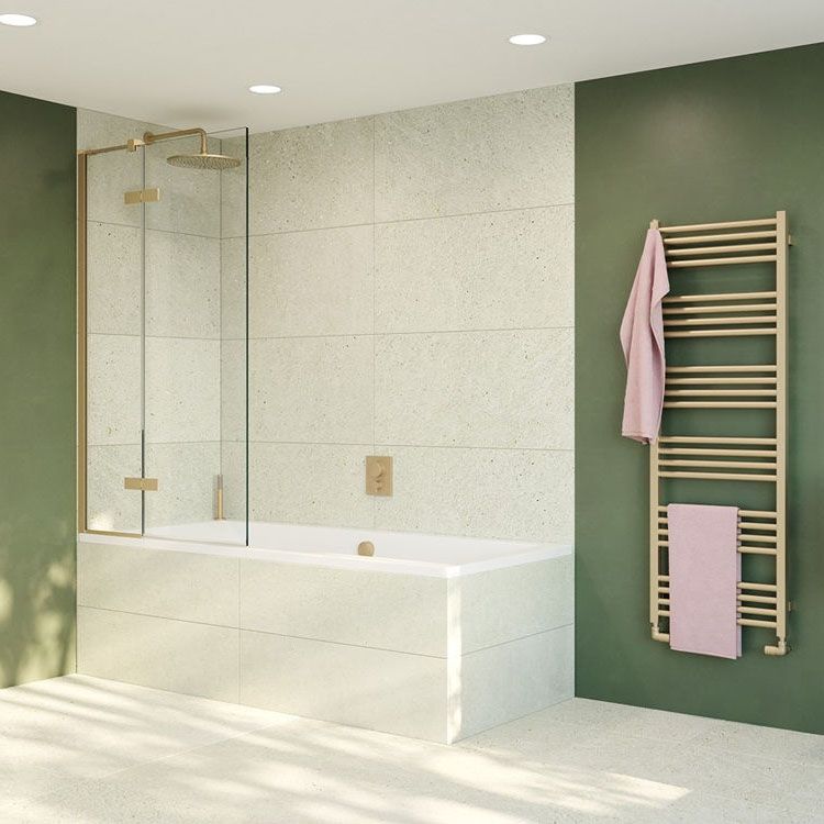 Crosswater Optix Hinged Bath Screen 90° 900x1500 Brush Brass Left