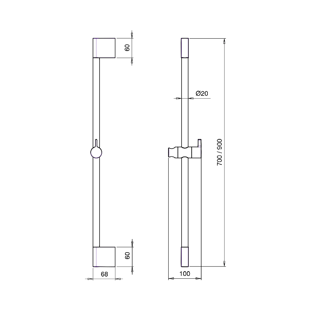 Crosswater MPRO 700mm Sliding Shower Rail - Brushed Brass
